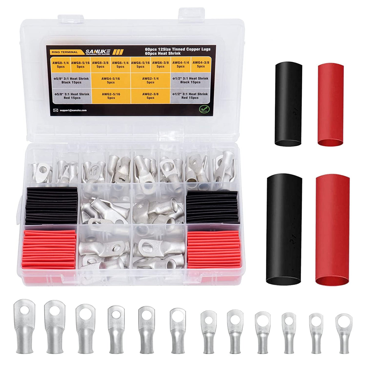 tinned copper lugs ring terminals assortment kit – sanuketools